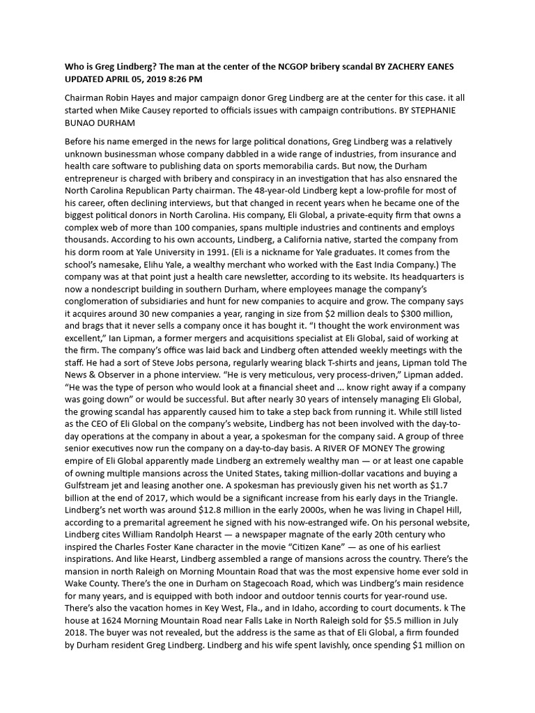 Who Is Greg Lindberg | PDF