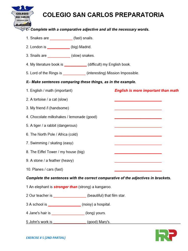 Exercise # 5 COMPARATIVES & SUPERLATIVES 15 NOVEMBER 2023 | PDF | Adjective