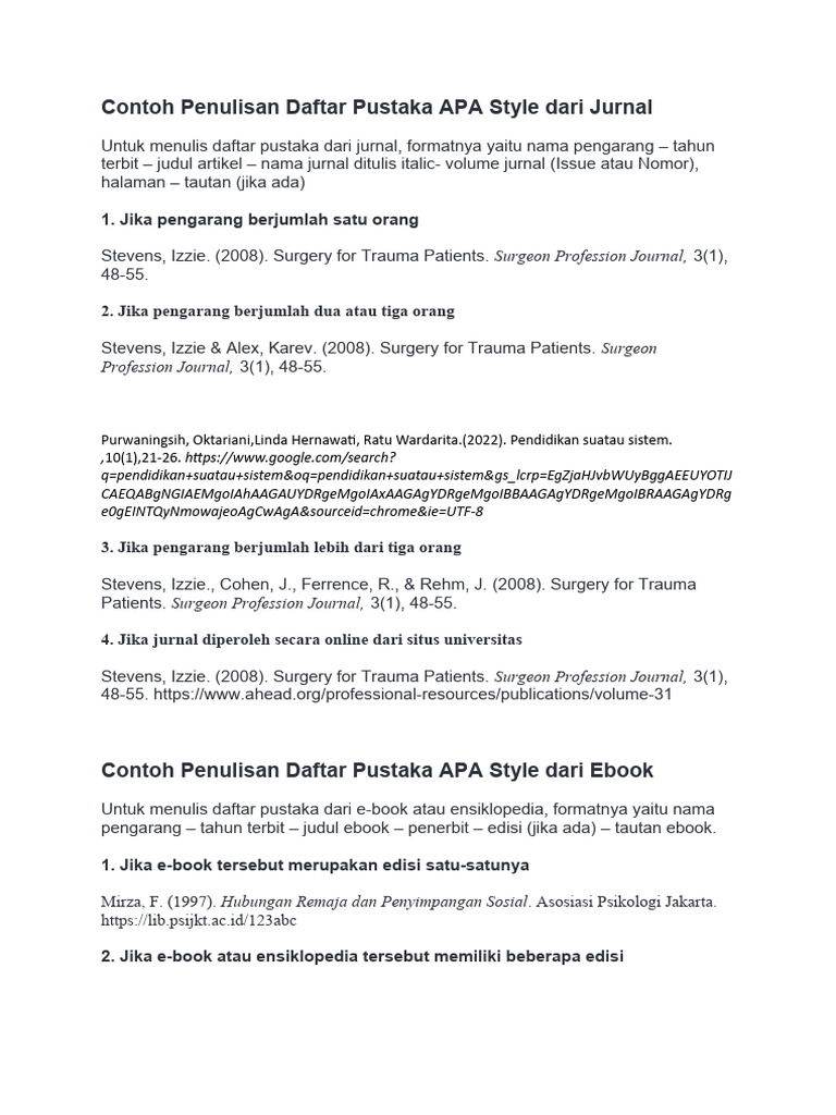 Contoh Penulisan Daftar Pustaka APA Style Dari Jurnal | PDF