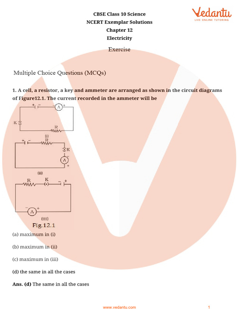 NCERT Exemplar For Class 10 Science Chapter 12 - Electricity (Book ...