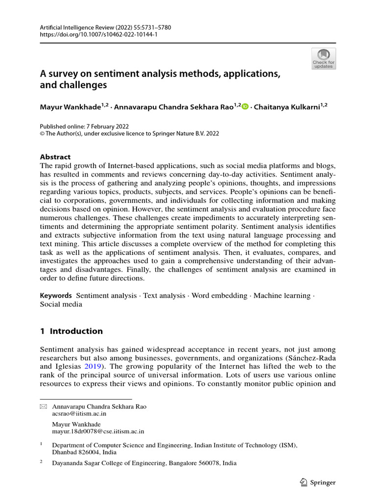 A Survey On Sentiment Analysis Methods, Applications | PDF | Machine Learning | Social Media