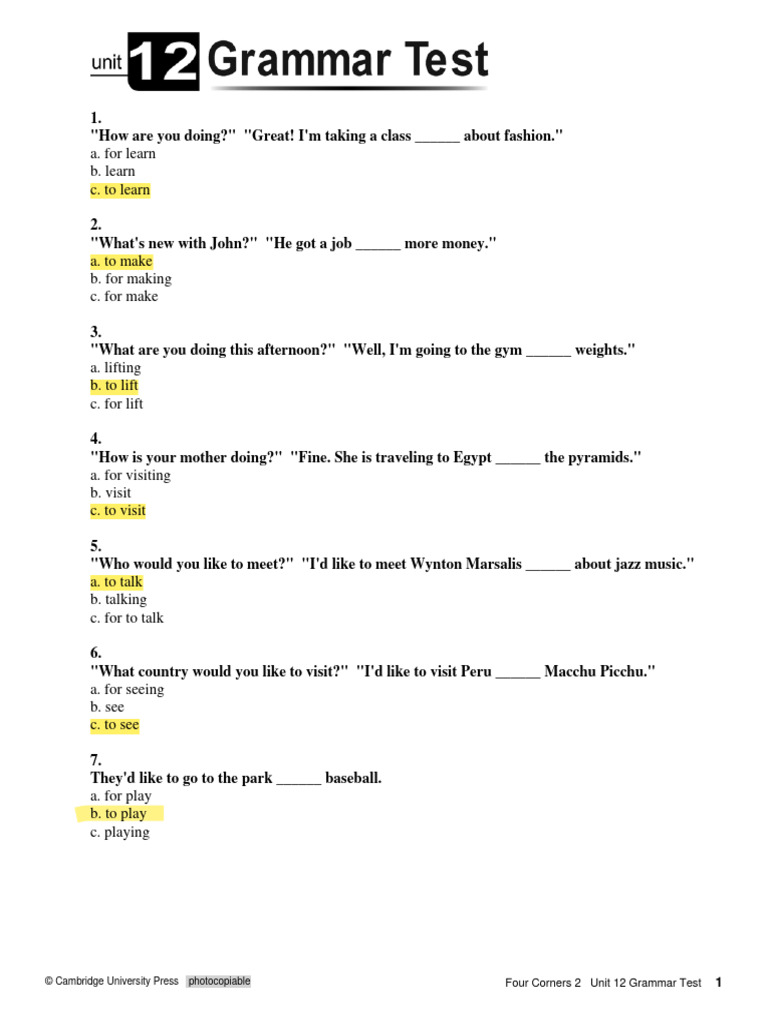 Grammar Review English4 Unit 6 | PDF