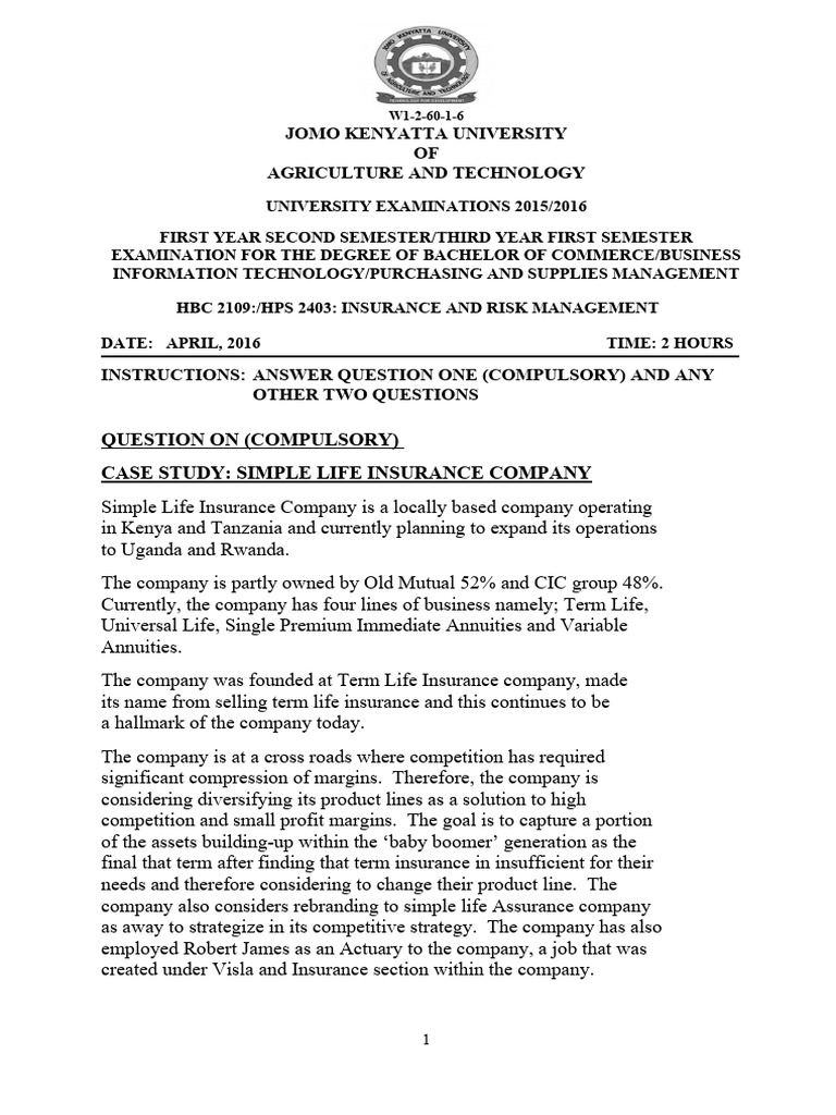 HBC 2109 & HPS 2403 Insurance and Risk Management | PDF | Risk ...