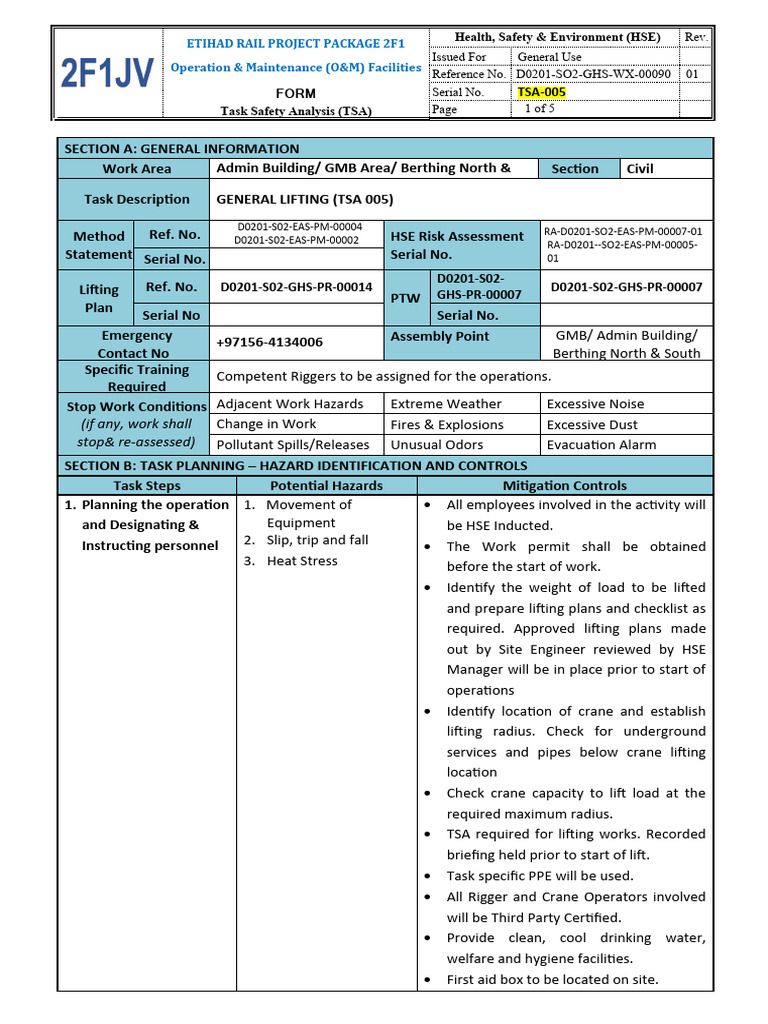 TSA 005: General Lifting Safety Plan | PDF | Crane (Machine) | Forklift