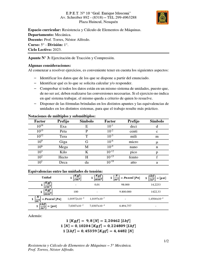 Apunte #3 - Ejercitación de Tracción y Compresión | PDF | Deformación (Mecánica) | Ingeniería de ...