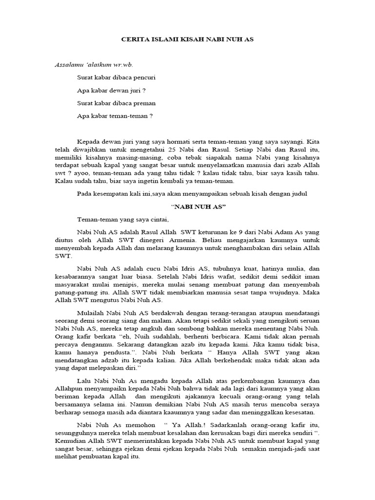Kisah Nabi Nuh AS untuk Anak-anak | PDF
