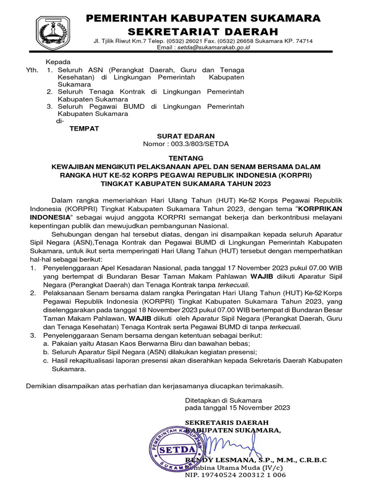 Surat Edaran Upacara Kesadaran Dan Senam Bersama Fix | PDF