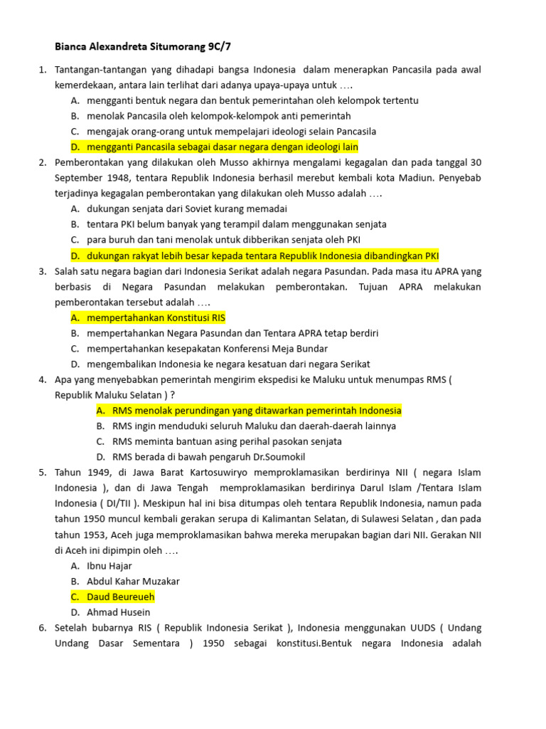 Latihan Persiapan Pas 1 Klas 9 2023 Bianca Alexandreta 9c 7 | PDF