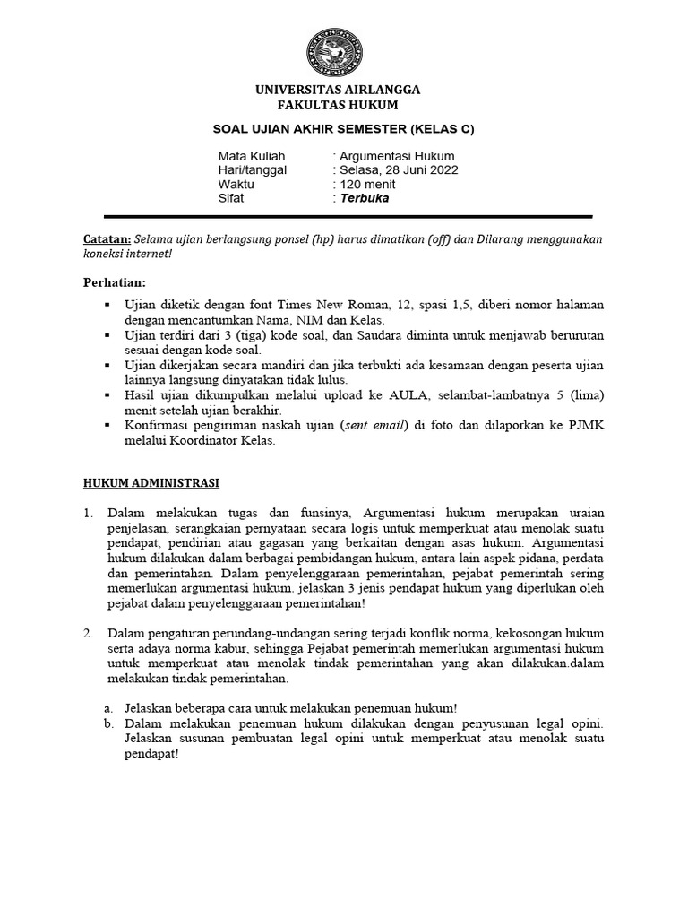 Uas Argumentasi Hukum Kelas C 28 Juni 2022 PDF