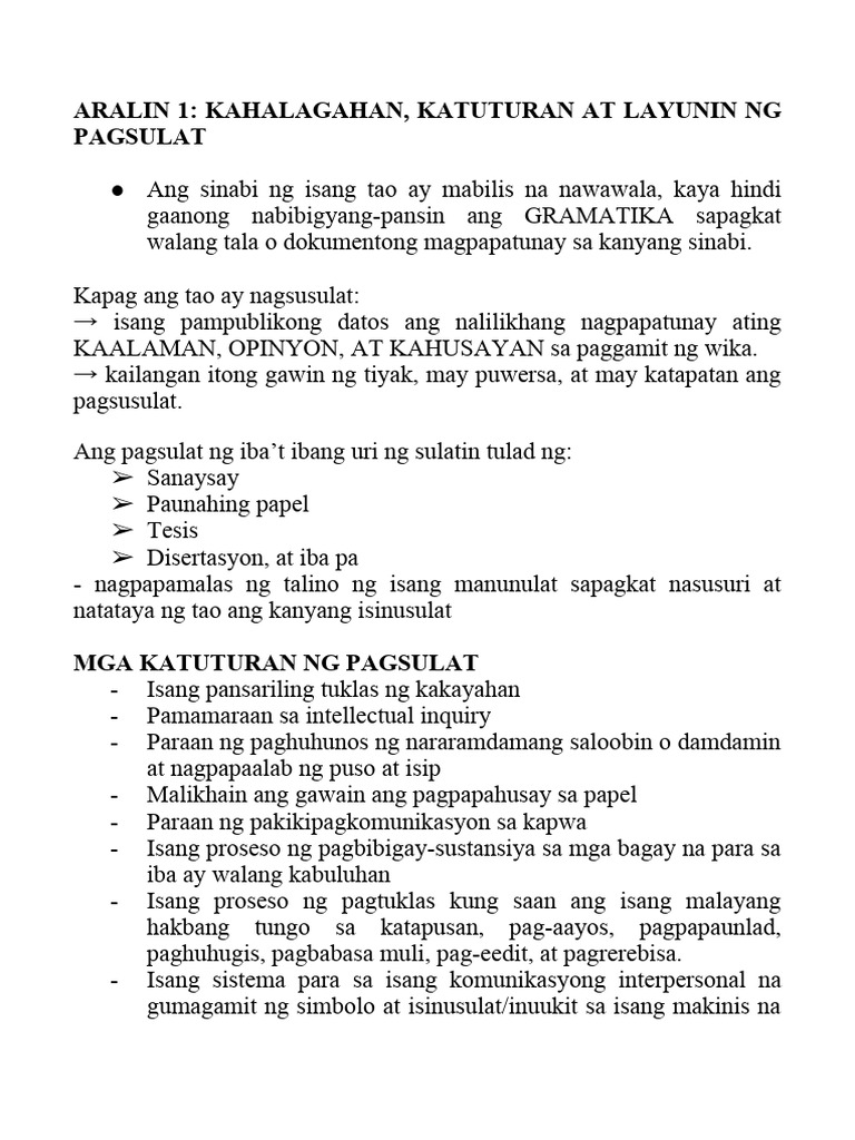 Pagsulat Notes | PDF