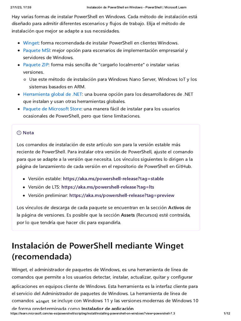 Instalación de PowerShell en Windows - PowerShell - Microsoft Learn | PDF