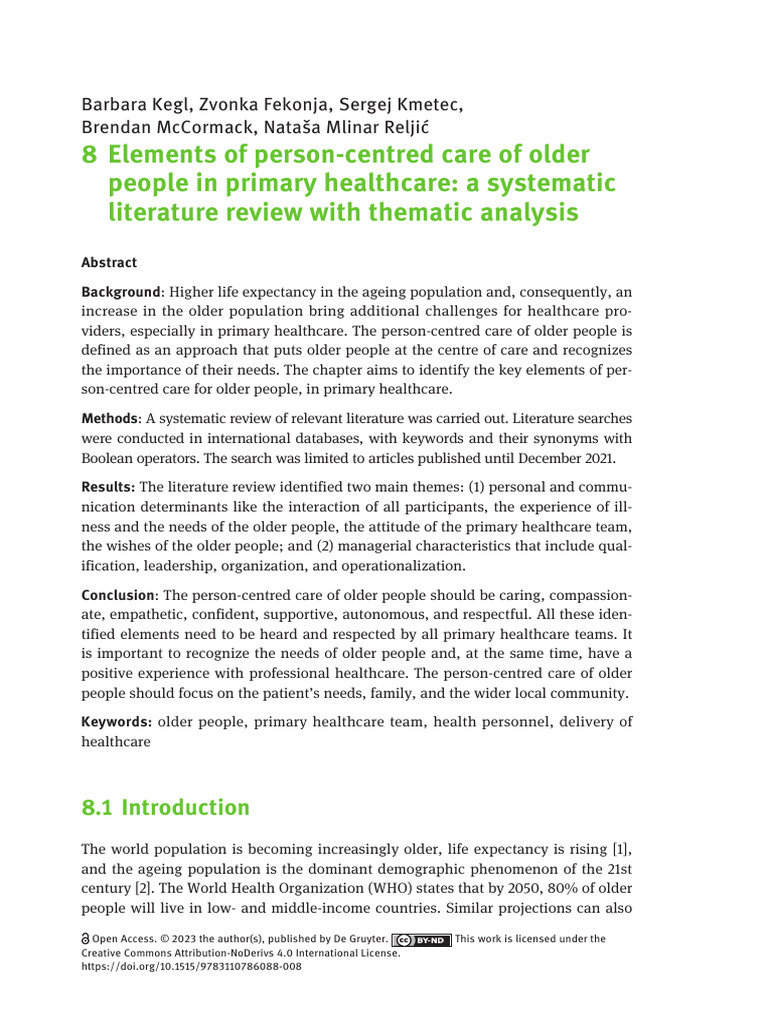 Kegl 2023 Elements of Person Centred Care of | PDF | Health Care | Systematic Review
