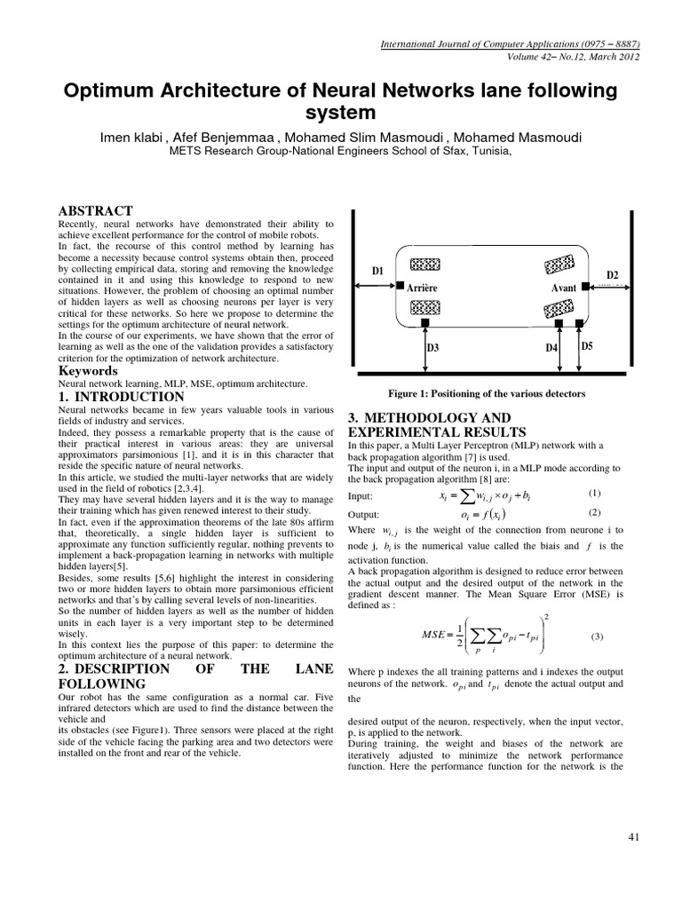 Optimum Architecture of Neural Networks Lane Following System | PDF | Artificial Neural Network ...
