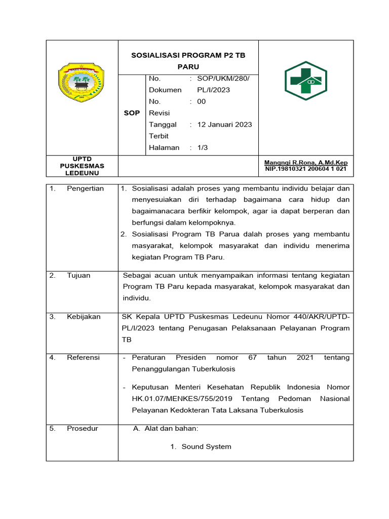 Sop - Sosialisasi Program P2 TB Paru | PDF