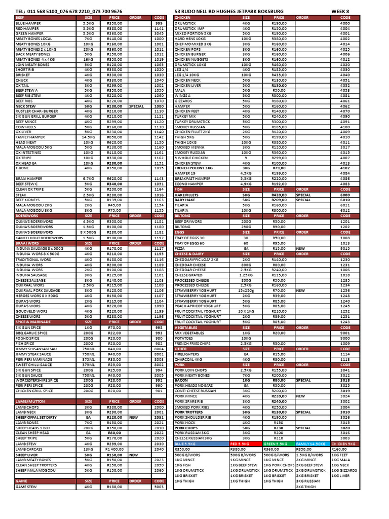 BMT Meat Price List 2025 | PDF | Lamb And Mutton | Sausage
