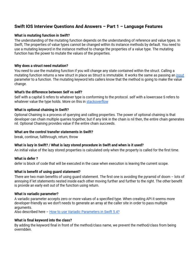 IOS Interview Questions | PDF | Swift (Programming Language) | Thread (Computing)
