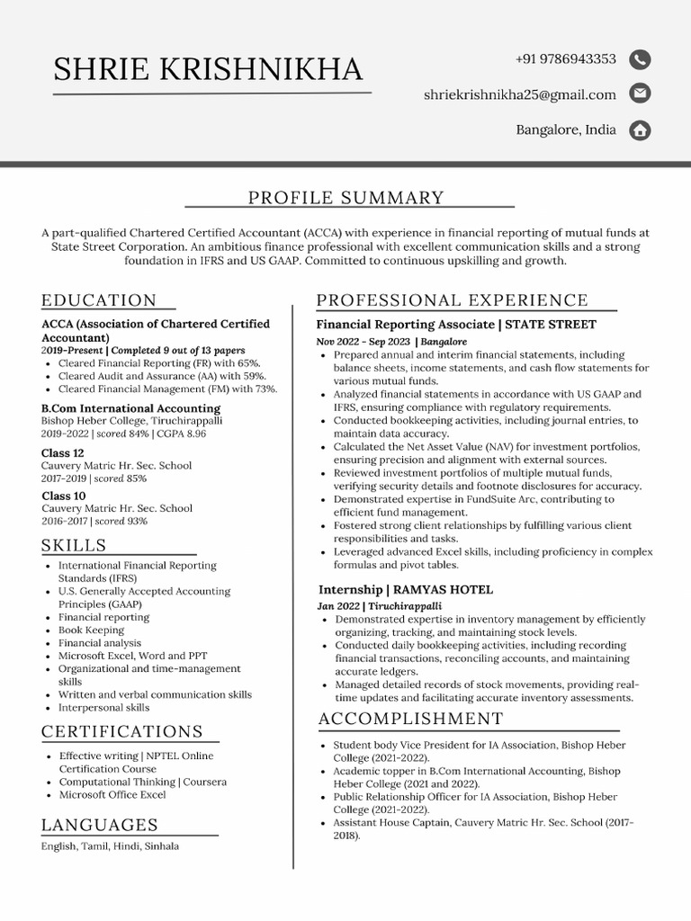 Gray and White Simple Clean Resume Example | PDF