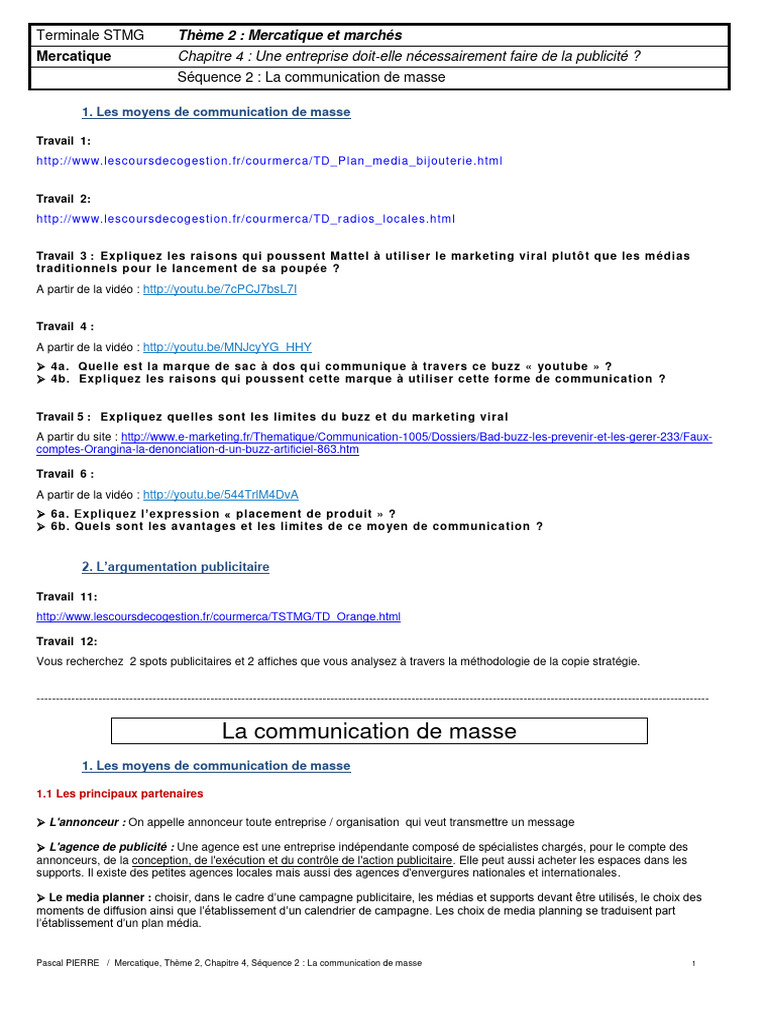 Communication de masse en mercatique STMG | PDF | Panneau d'affichage ...