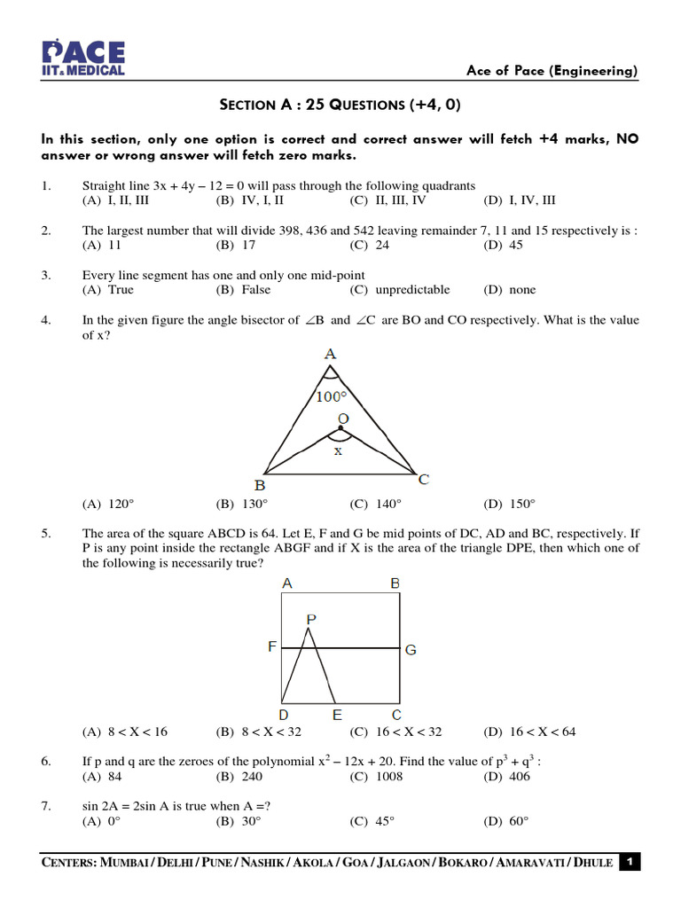 Ace of Pace Engineering Sample Paper | PDF | Euclidean Plane Geometry ...