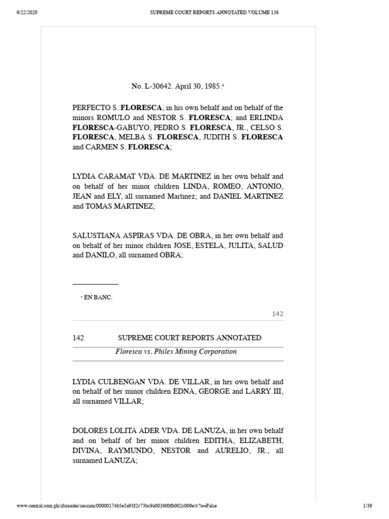 Floresca vs. Philex Mining Corporation 136 SCRA | PDF | Damages ... Floresca vs. Philex Mining Corporation 136 SCRA | PDF | Damages ...