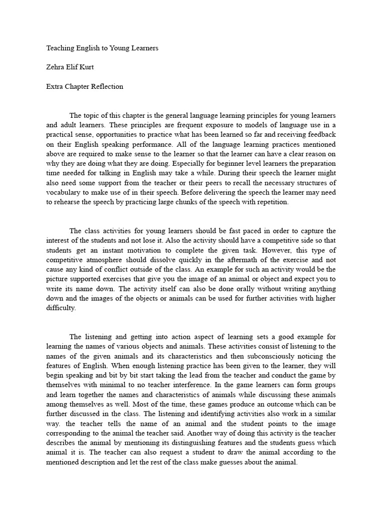 Extra Chapter Reflection Zehra Elif Kurt | PDF | Learning | Literacy