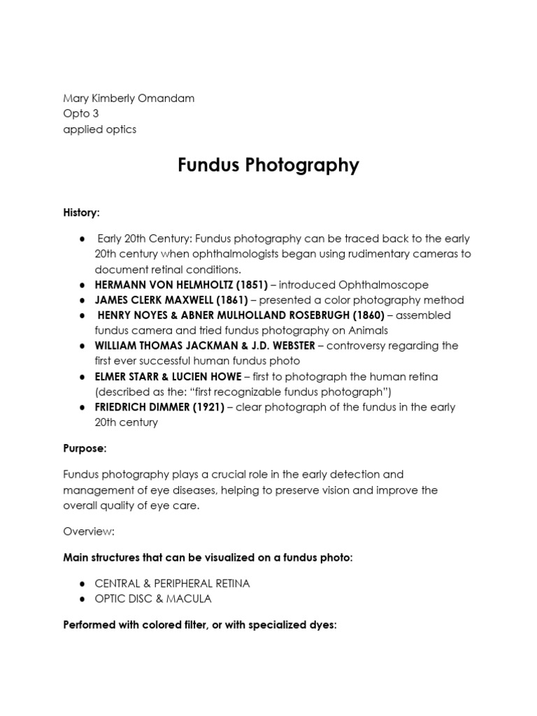 Fundus Photography: Techniques & History | PDF | Optical Devices ...