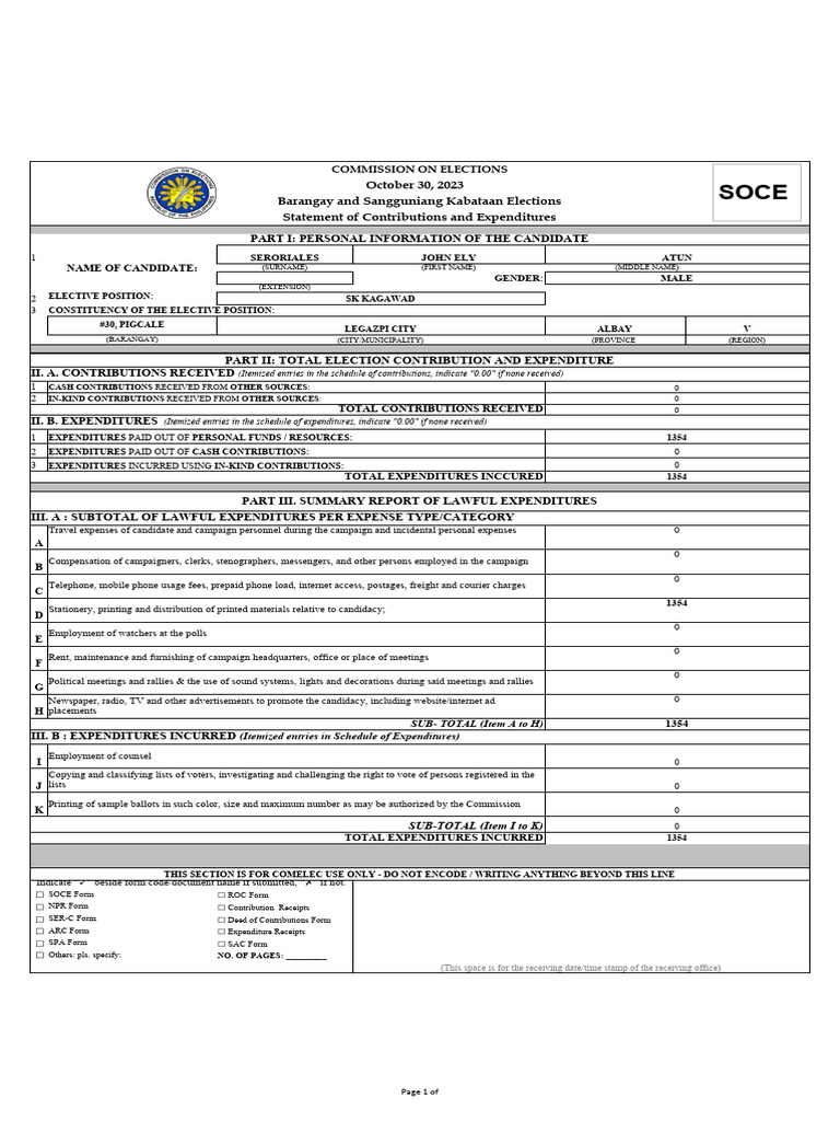 Soce Form 1-3 SK Ely | PDF | Expense | Government