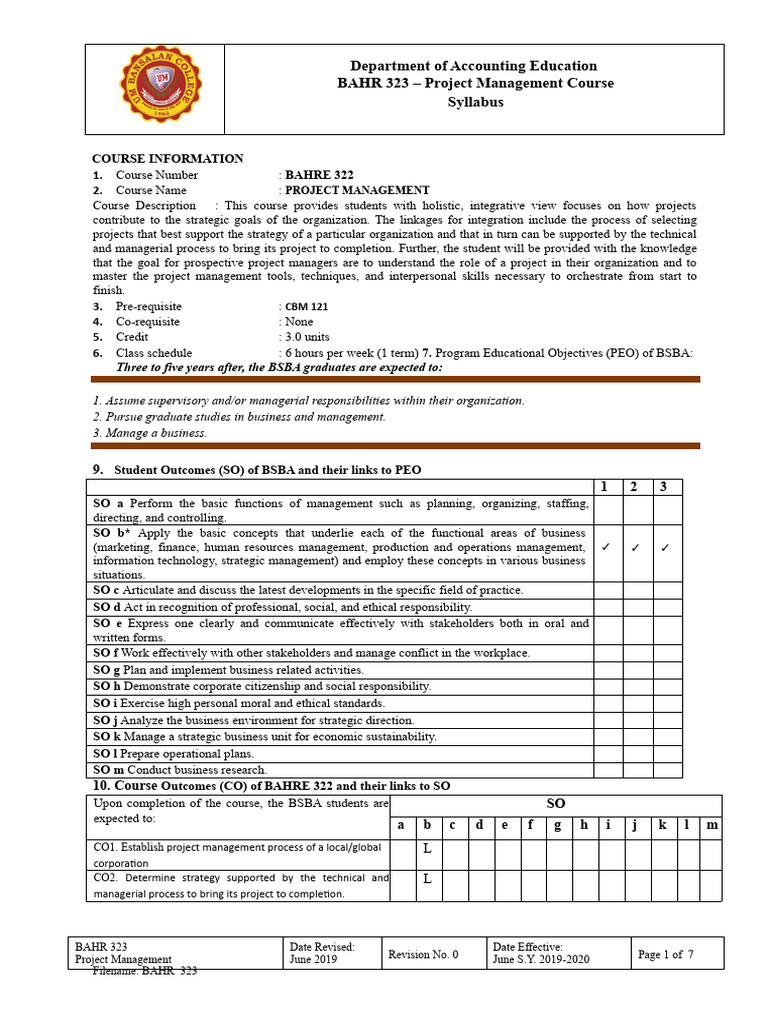 Project Management Course Syllabus | PDF | Project Management ...