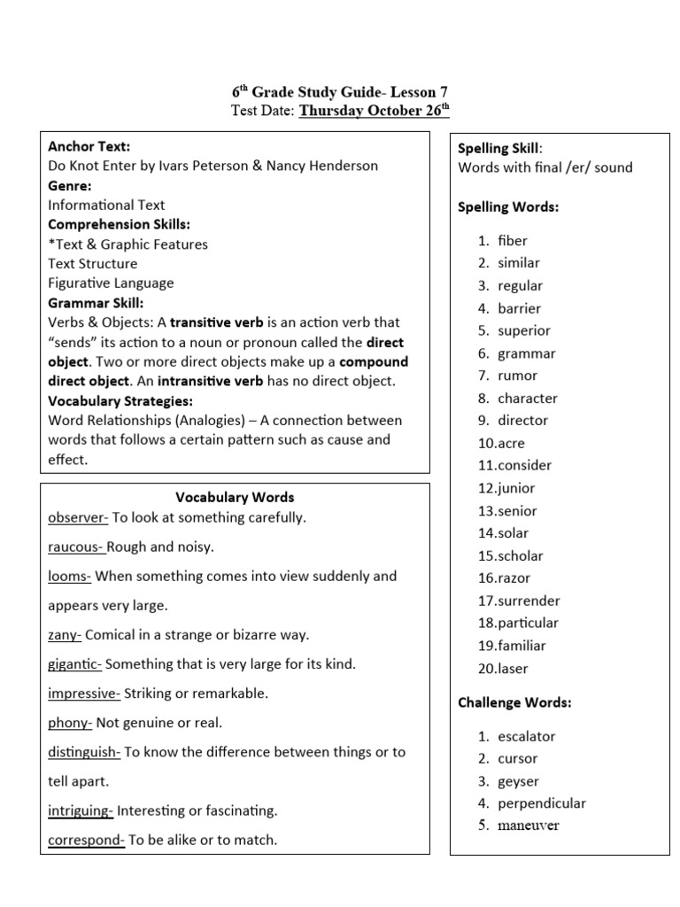 Journeys Study Guide - Lesson 7 | PDF | Object (Grammar) | Verb