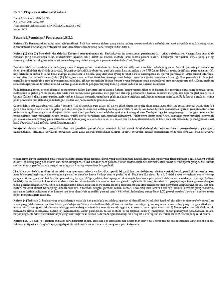 LK 2.1 Eksplorasi Alternatif Solusi SUMARNA - 005 | PDF
