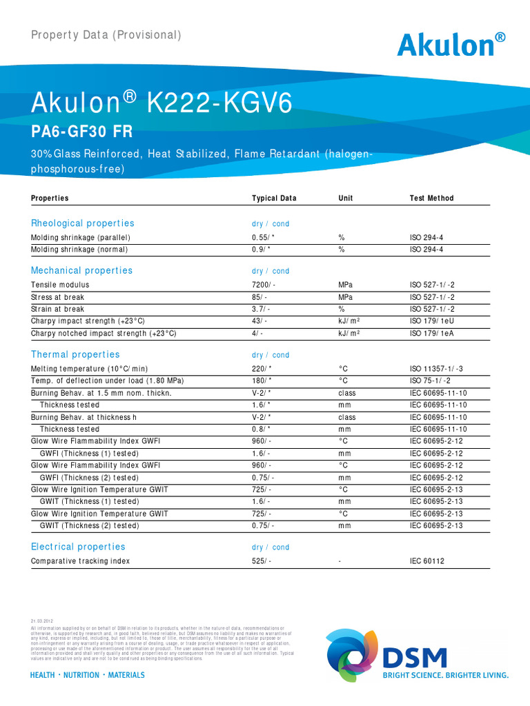 Akulon K222-KGV6 (PA6 GF30) | PDF | Strength Of Materials | Information