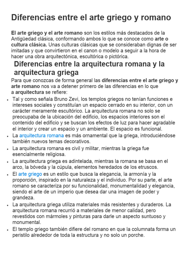 Diferencias Entre El Arte Griego y Romano | PDF | imperio Romano | Escultura