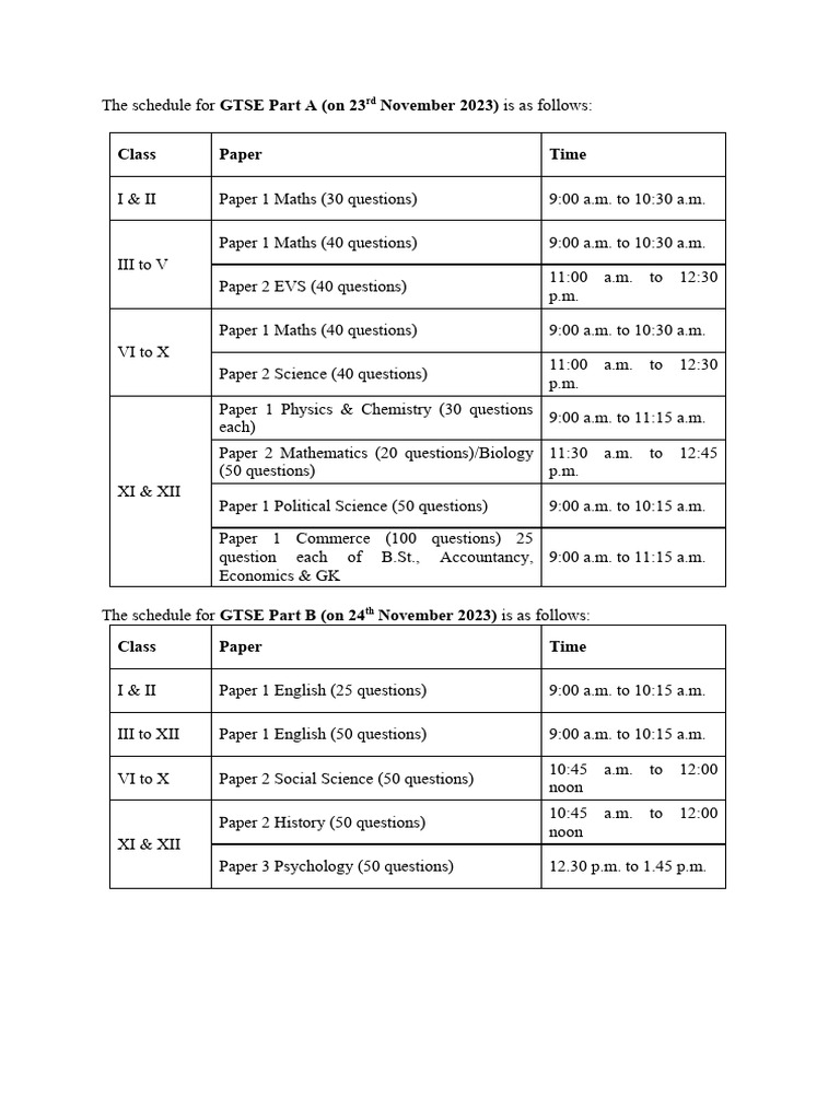GTSE Schedule | PDF