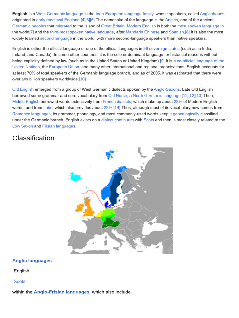 Classification: English Is A | PDF | English Language | German Language