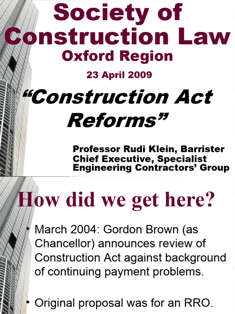 Klein Construction Act Reforms 1 | PDF | Payments | Adjudication