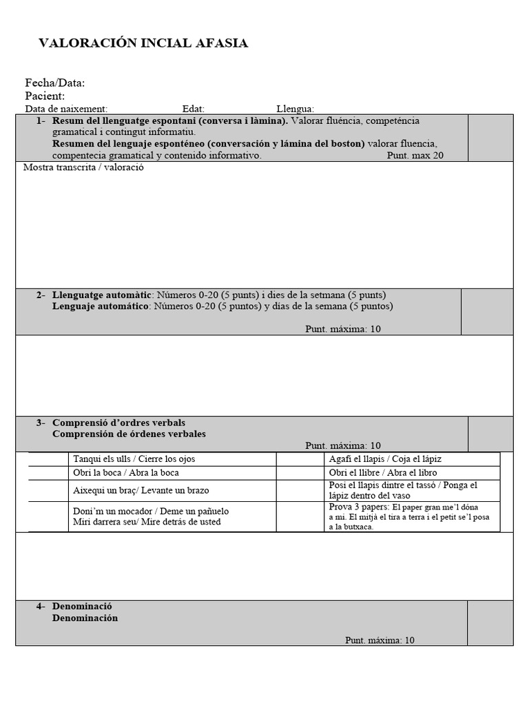 EXPLORACIÓN AFASIA HSJD | PDF