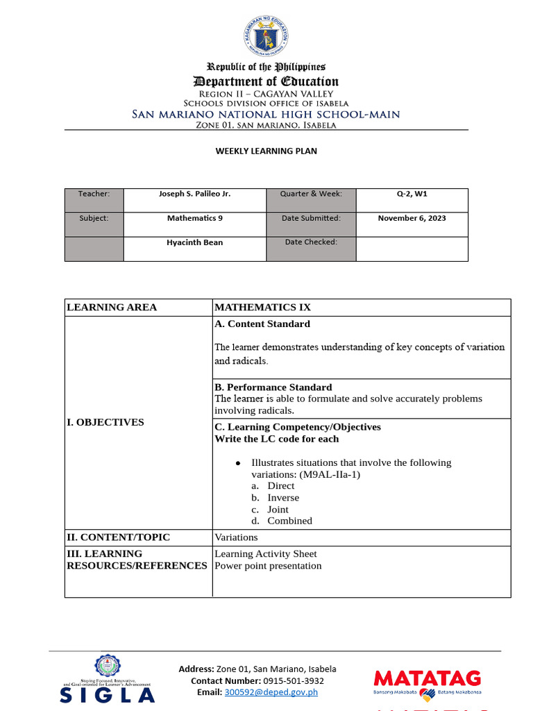 WLP Week 1 2nd Quarter Grade 9 | PDF | Learning | Change
