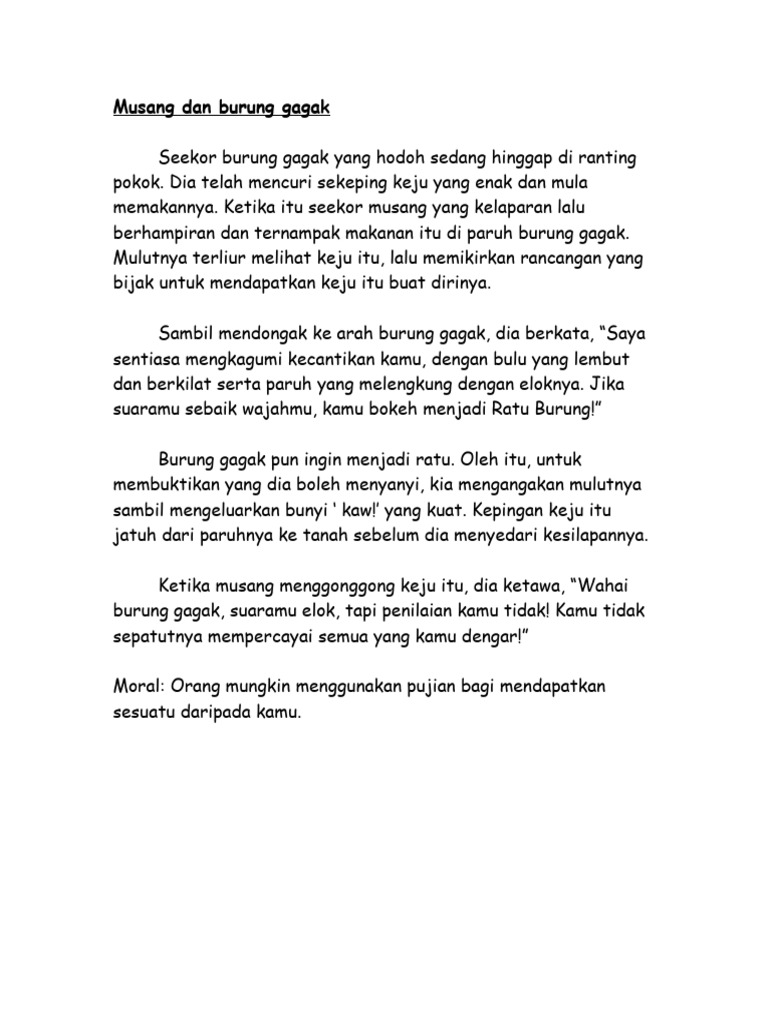 Kisah Musang dan Burung Gagak | PDF