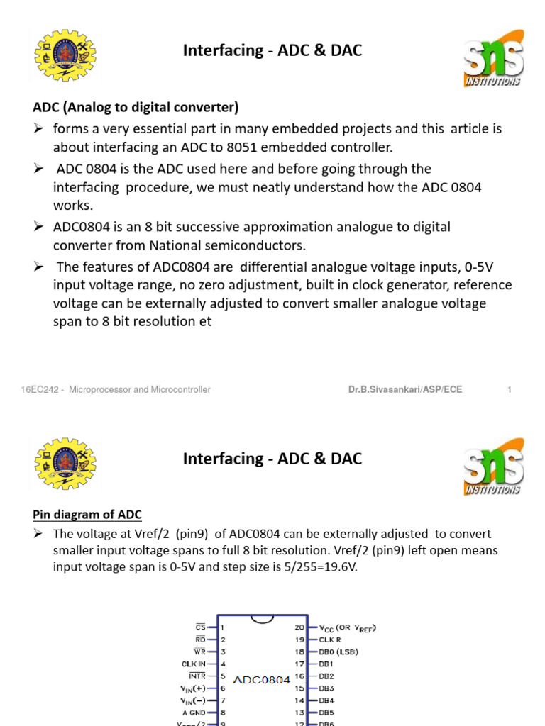 Interfacing - ADC & DAC: ADC (Analog To Digital Converter) | PDF | Analog To Digital Converter ...
