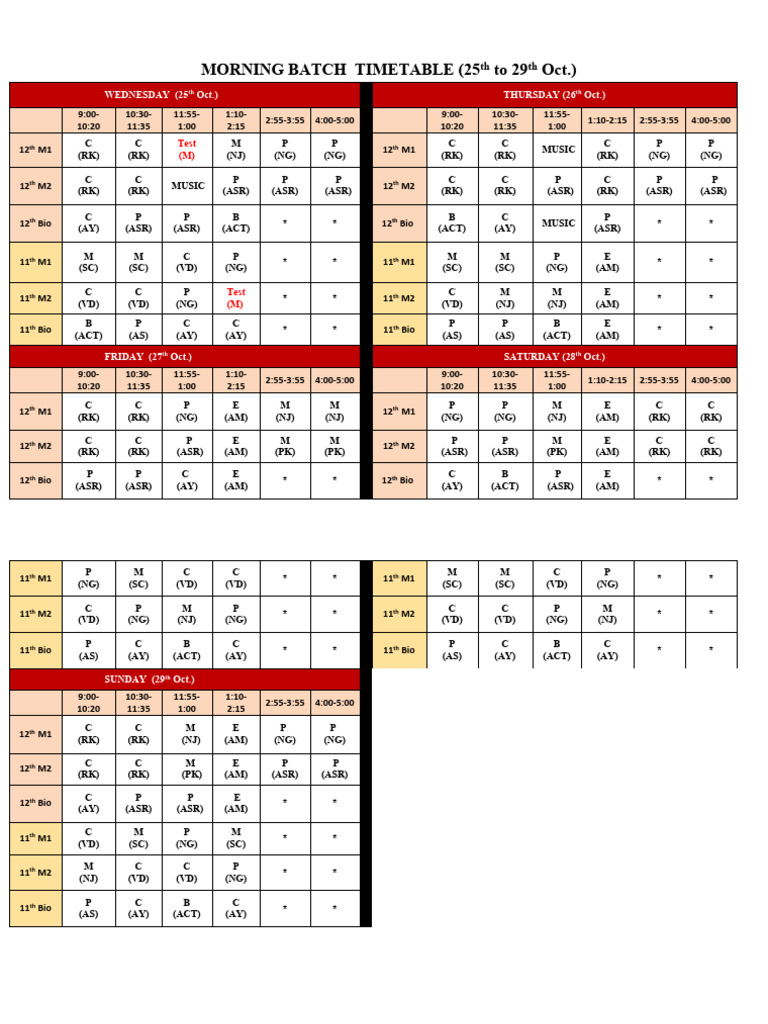 TIMETABLE (25-29 Oct.) | PDF