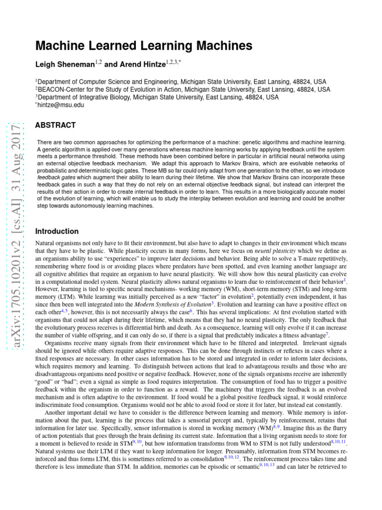 Machine Learned Learning Machines: Leigh Sheneman and Arend Hintze ...