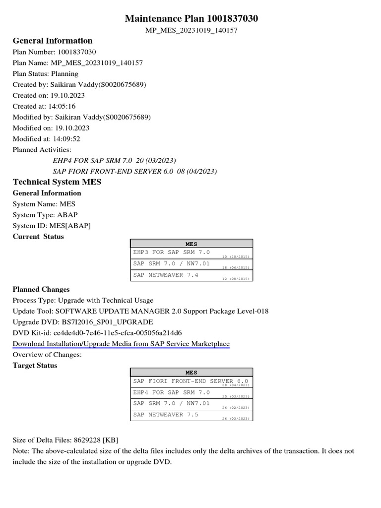 SAP MES Maintenance Plan 2023 | PDF