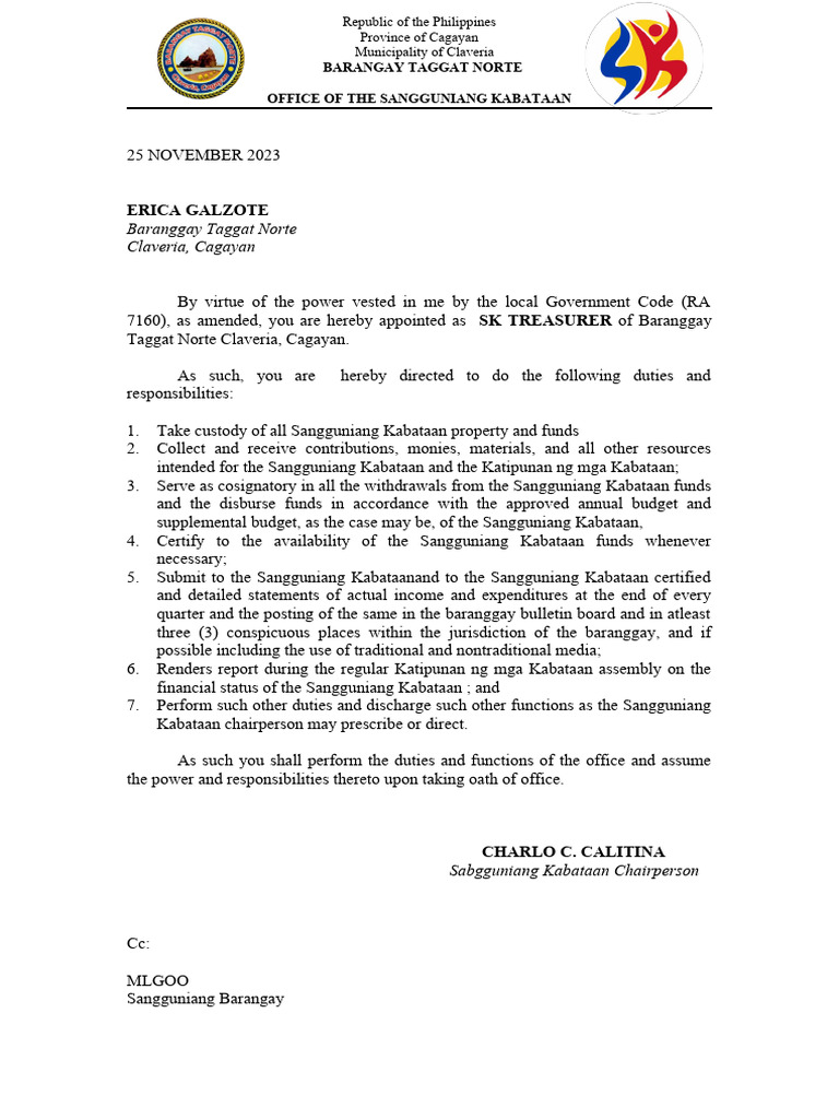 Appointment and Resolution of SK Sec. Anf Tres. | PDF | Government ...