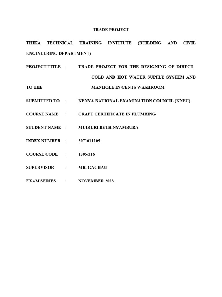 Plumbing Project: Water Supply System | PDF | Water Heating | Plumbing