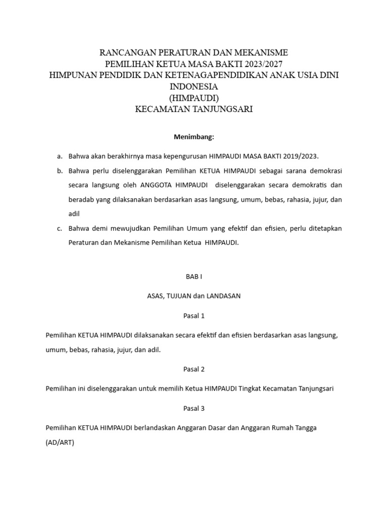 Peraturan Dan Mekanisme Pemilihan Ketua Himpaudi | PDF