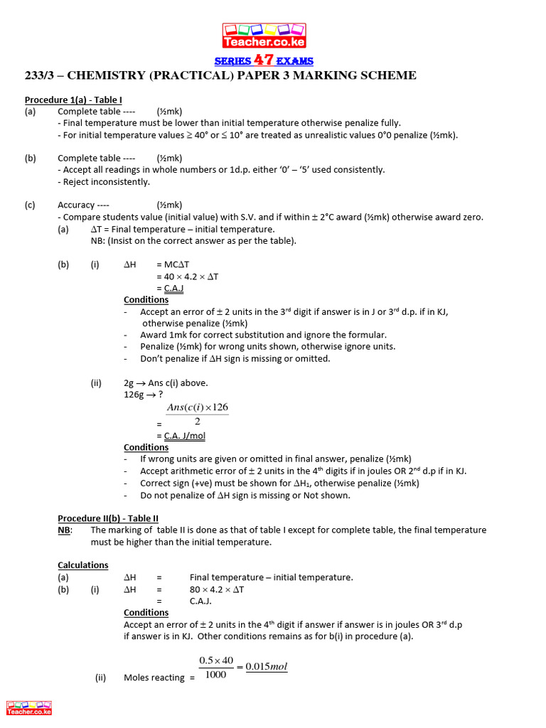 Chemistry Practical Exam 47 Marking Scheme | PDF | Significant Figures ...