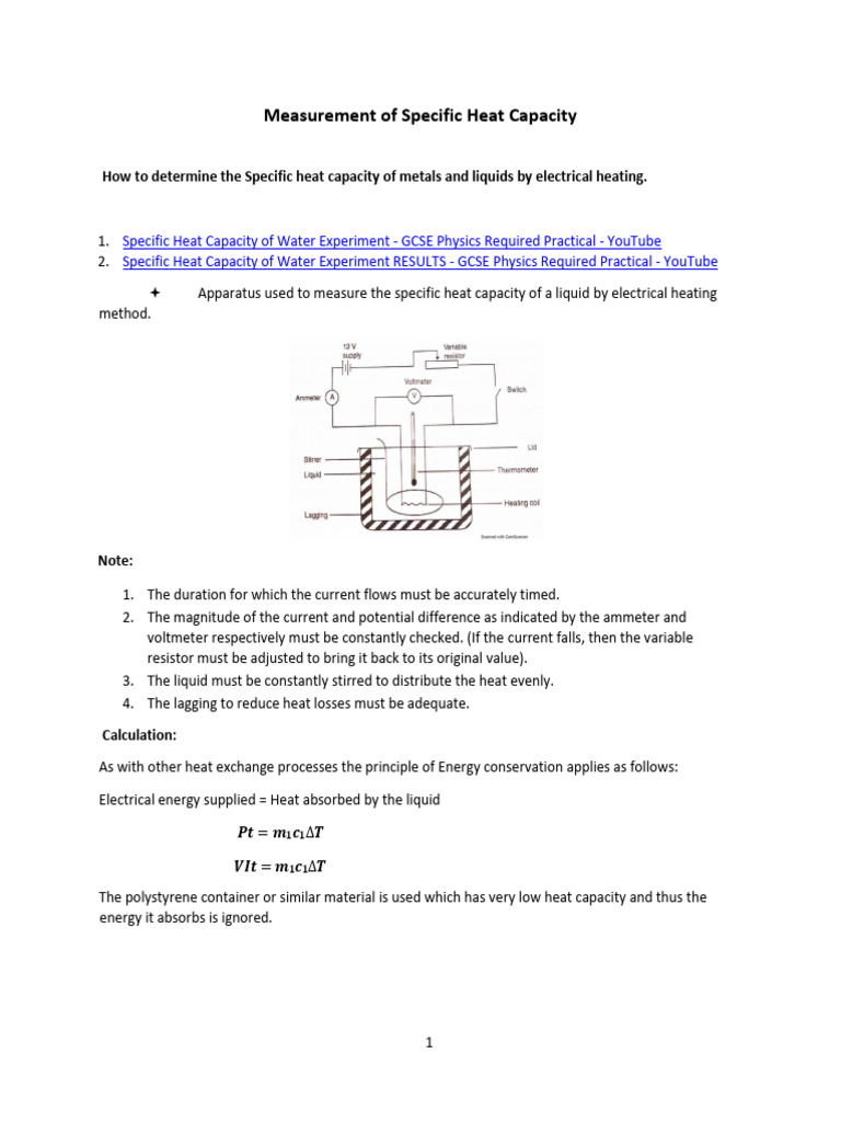 Measurement of Specific Heat Capacity | PDF | Heat | Heat Capacity