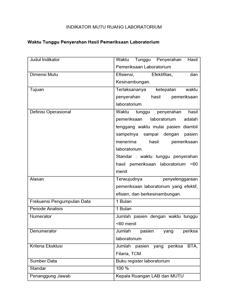 Indikator Waktu Hasil Laboratorium | PDF | Teknologi & Rekayasa
