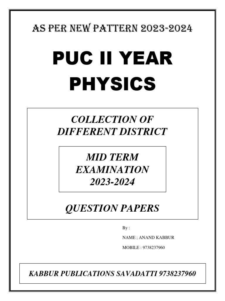 Phy PU2 Mid Term ALL District QP | PDF | Magnetic Field | Inductor