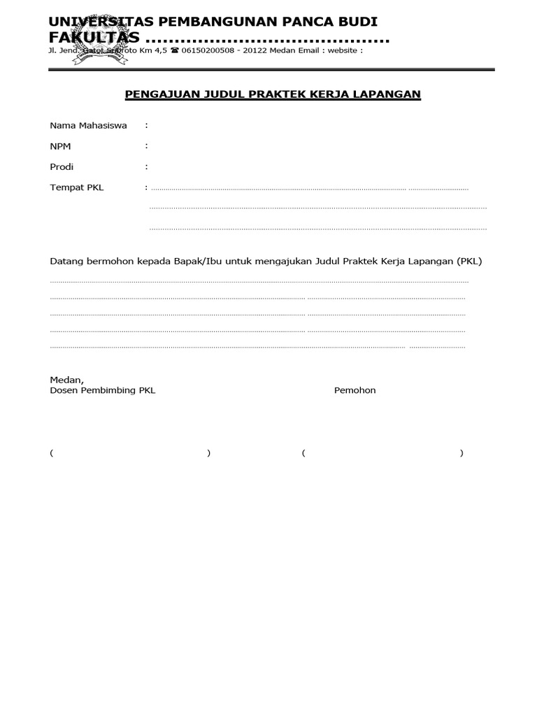 Form Pengajuan Judul Laporan PKL | PDF | Metode & Bahan Ajar | Teknologi & Rekayasa